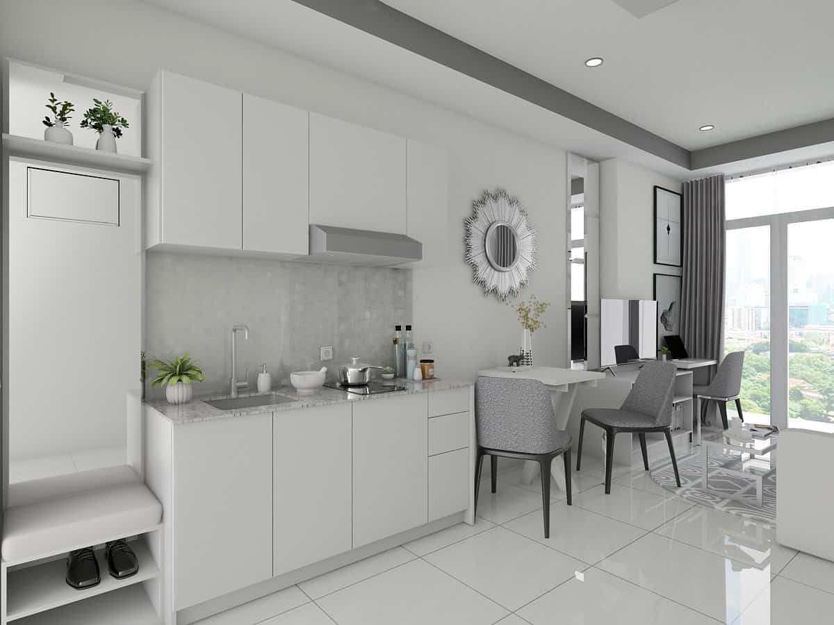 Fullset Furniture Apartment Vertu Studio White Gold - iDekore